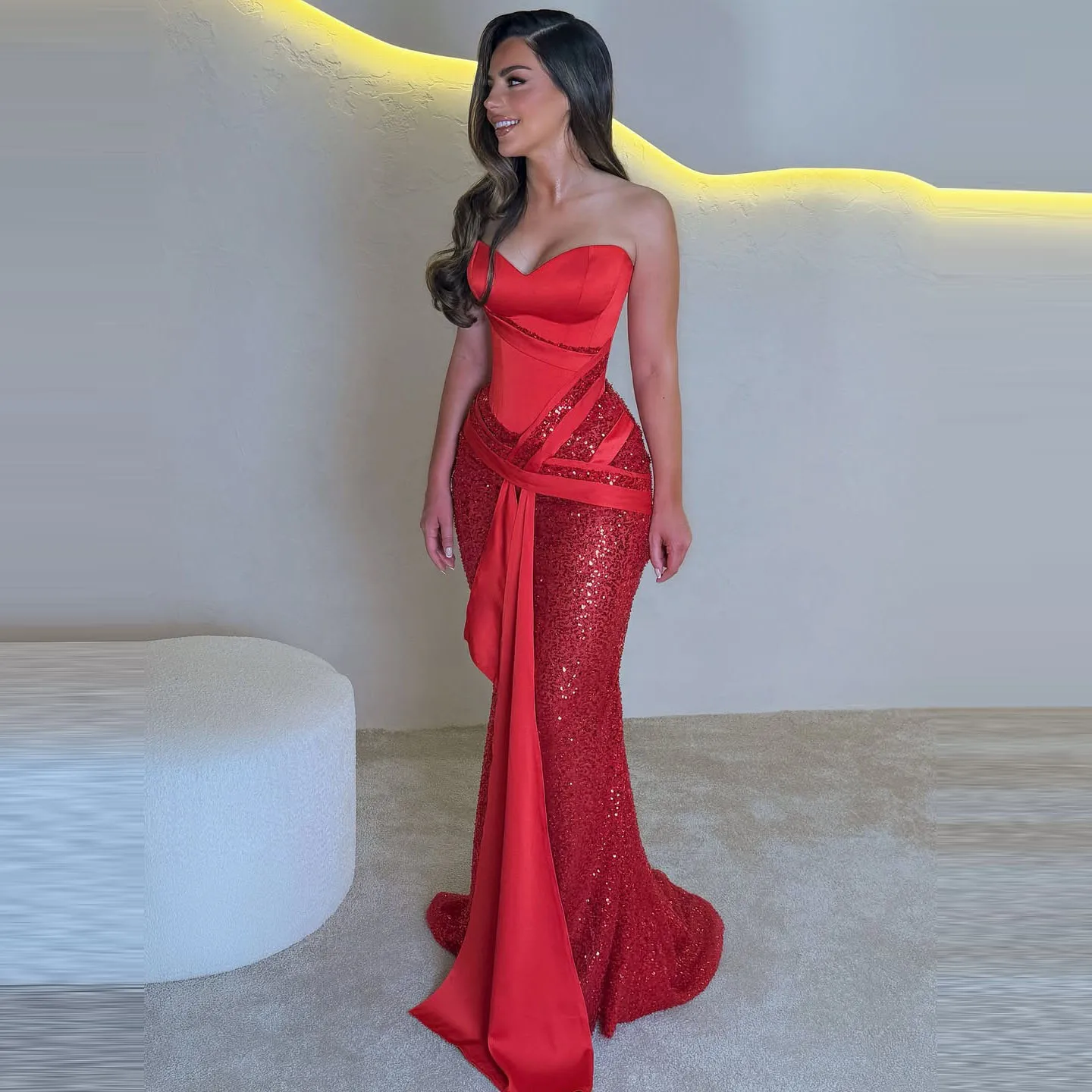 Charming Red Sequin Mermaid Prom Dress for Ball Gown Evening Party ...