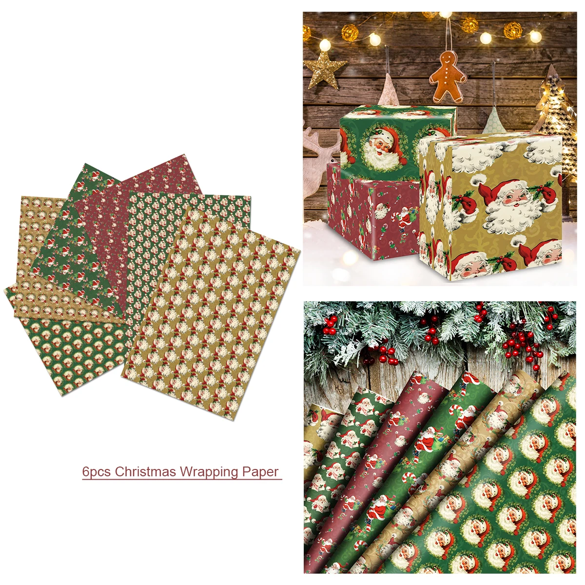 Red-Green-Christmas-Gift-Wrap-Paper-Rolls-18-5x12-2in-Santa-Holiday ...