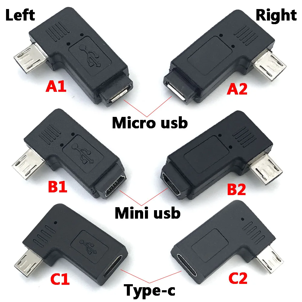 Left Right angled 90 degree Micro USB Male to Type C USB Micro usb Mini ...