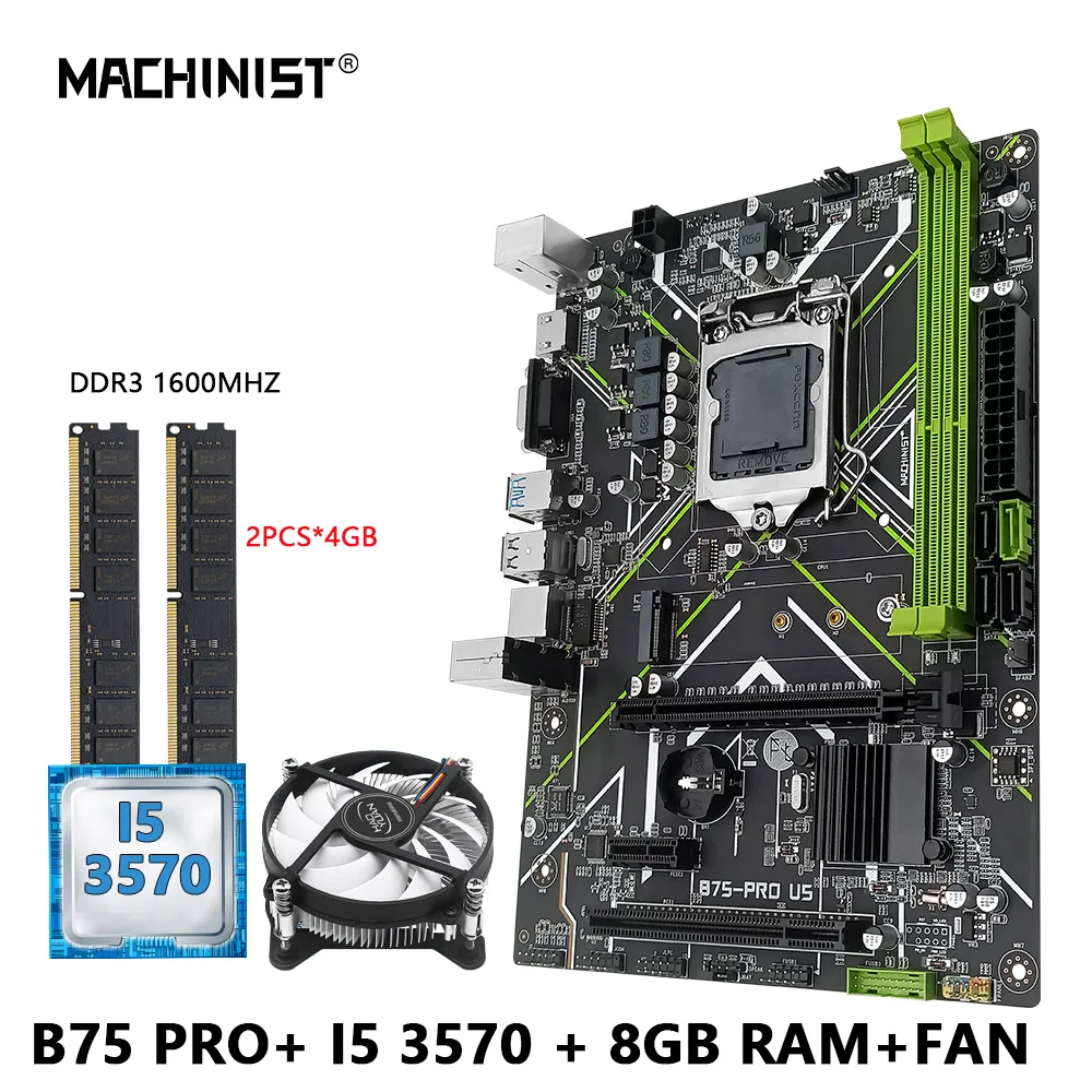 Kit Placa Mãe MACHINIT B75 PRO U5 Set LGA 1155 Core i5 3570 CPU DDR3 2x4G = 8GB RAM Desktop ...