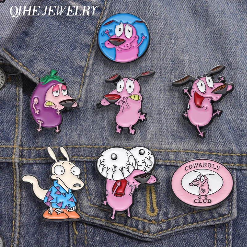 Cartoon-Courage-Cowardly-Dog-Brooch-Enamel-Pins-Cute-Pink-Animal-Dog ...