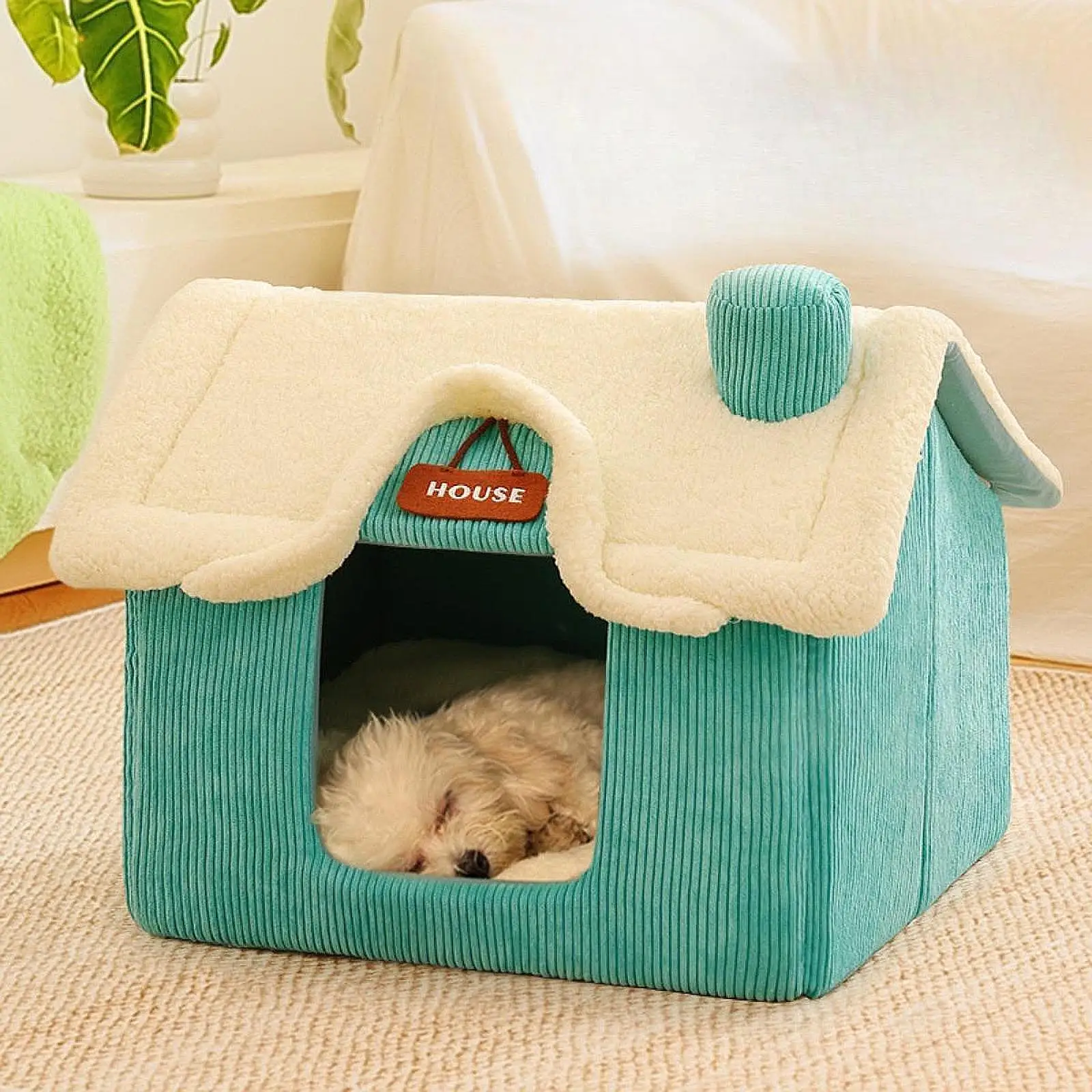 Foldable Pet House Semi Enclosed Cat House Winter Warmer Pet Bed House ...