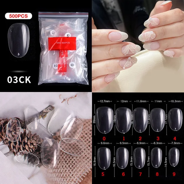 500pcs Cover Press on Nail Tips Transparent Fake short Fake Nail oval ...