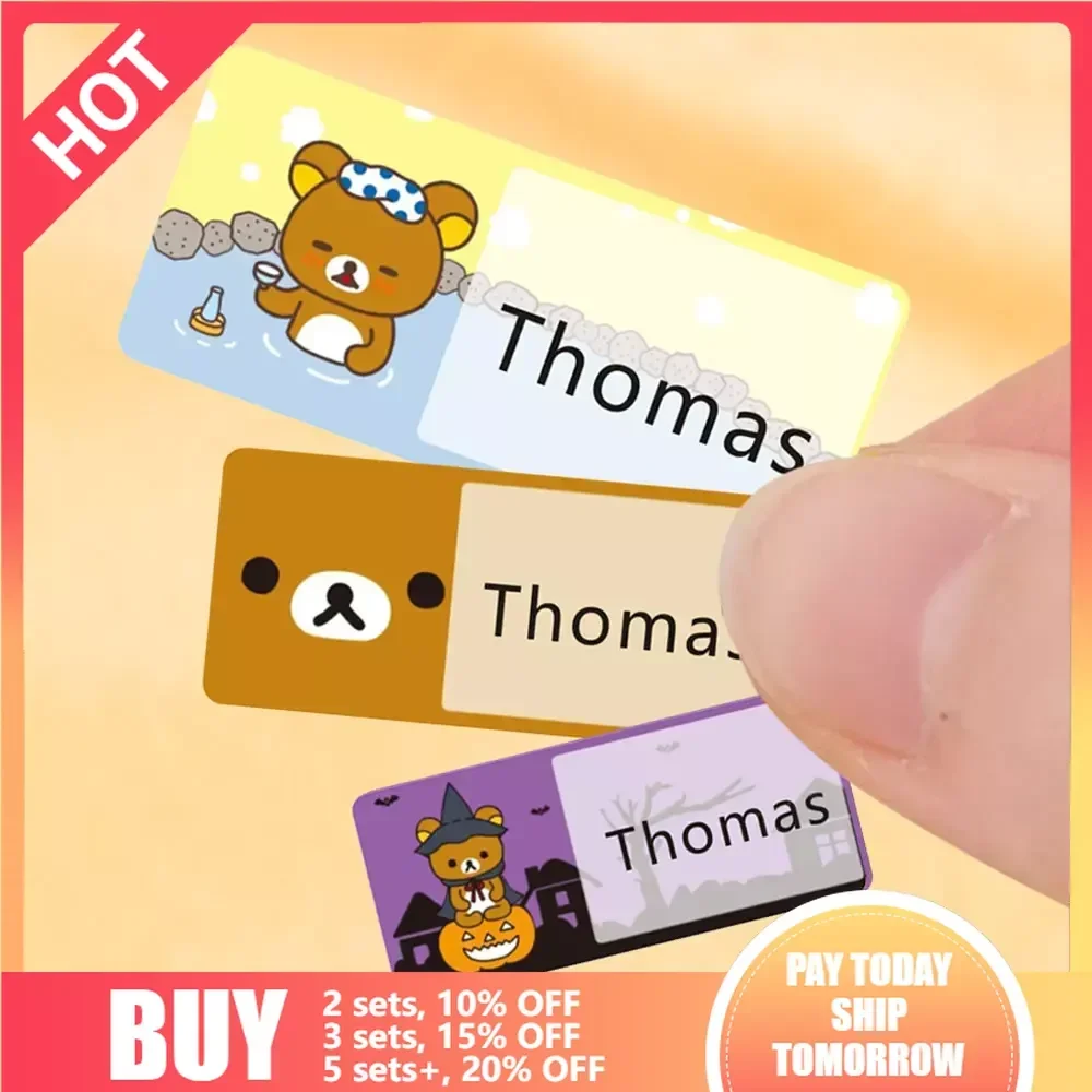 Name Tag Sticker Cute Bear Decals Waterproof Personalized Labels ...