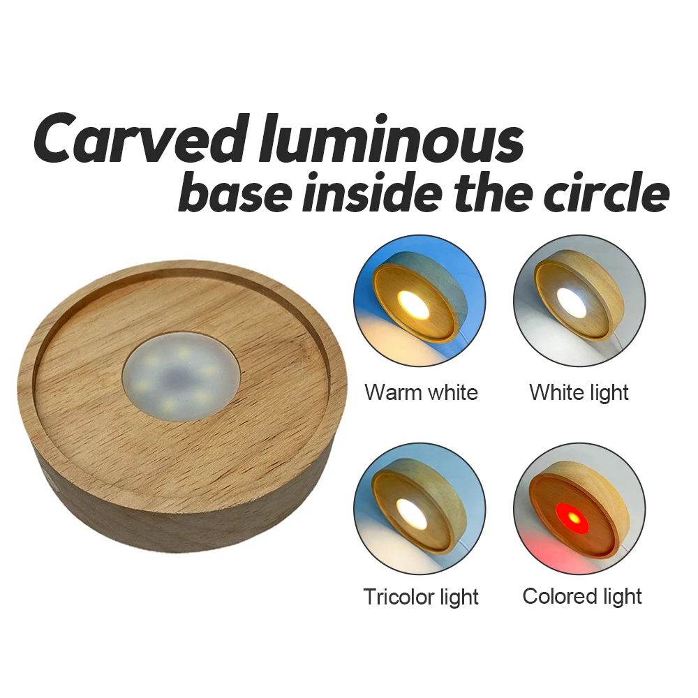Round-Wooden-LED-Light-Base-Resin-Crystal-Glass-Art-Ornament-Holder ...