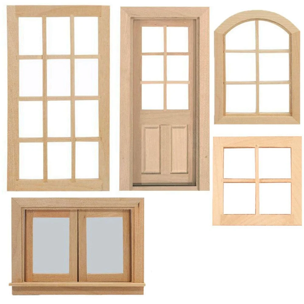 1:12 Dollhouse Mini Blank Door Model Wooden Window Frame Square Windows ...