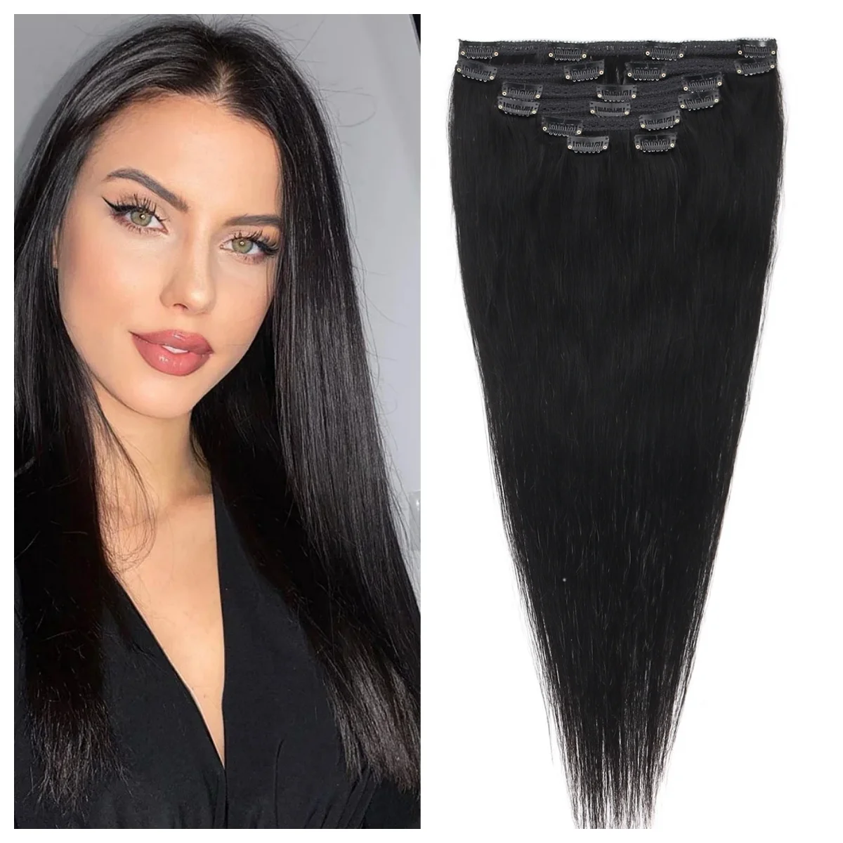 Clip In Hair Extensions Real Human Hair Full Head Clip In Natural ...