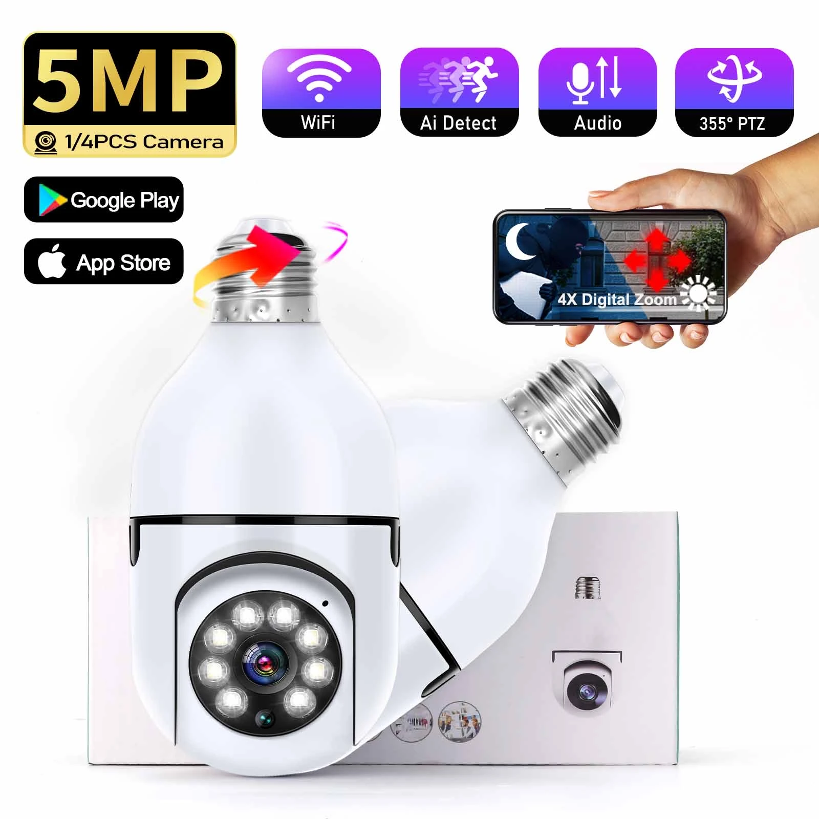 4PCS-5MP-Wifi-Camera-Home-Video-Surveillance-Security-Cameras-IP ...