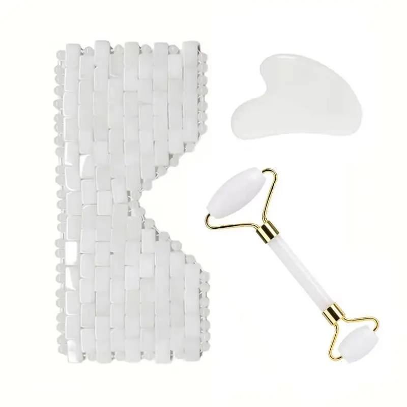 Cold Therapy White Jade Eye Mask Roller Gua Sha Jade Massager For Face ...