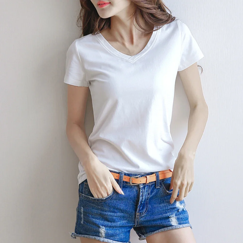 Women's Basic Tees Shirt Solid Color Plain Top Breathable Short Sleeve ...
