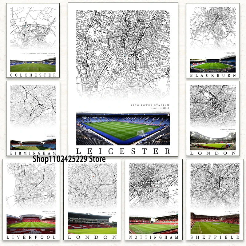 England Football Clubs with City Maps Poster Canvas Printing England ...