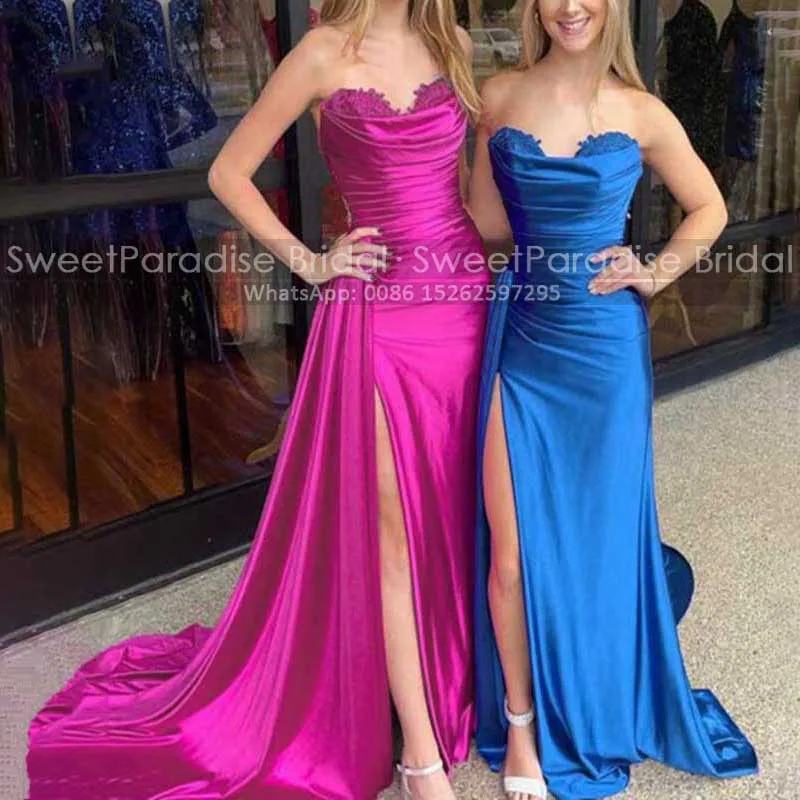 2024-Side-Split-Long-Bridesmaid-Dresses-Mermaid-Appliques-Sweetheart ...