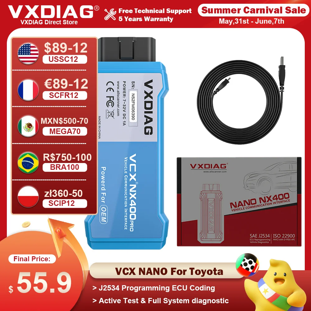 VXDIAG-VCX-NANO-NX400-For-Toyota-J2534-Programming-Techstream-For-Lexus ...
