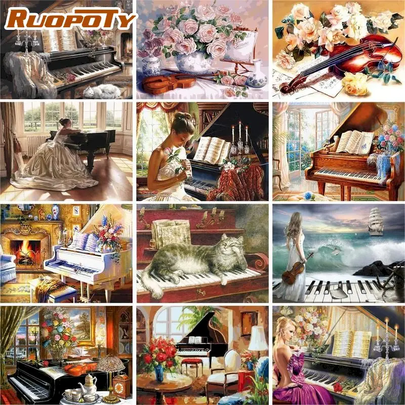 Canvas Painting Numbers Piano | Painting Numbers Piano Paint | Picture ...