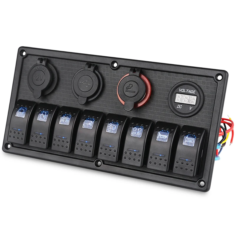 8 Gang Rocker Switch Panel For Car Boat Truck Waterproof 12v 24v ...