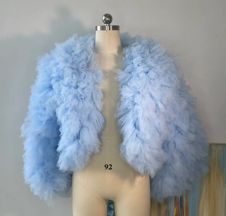 Ruffled-tulle-Long-sleeved-Wedding-Jackets-bridal-Wrap-bride ...