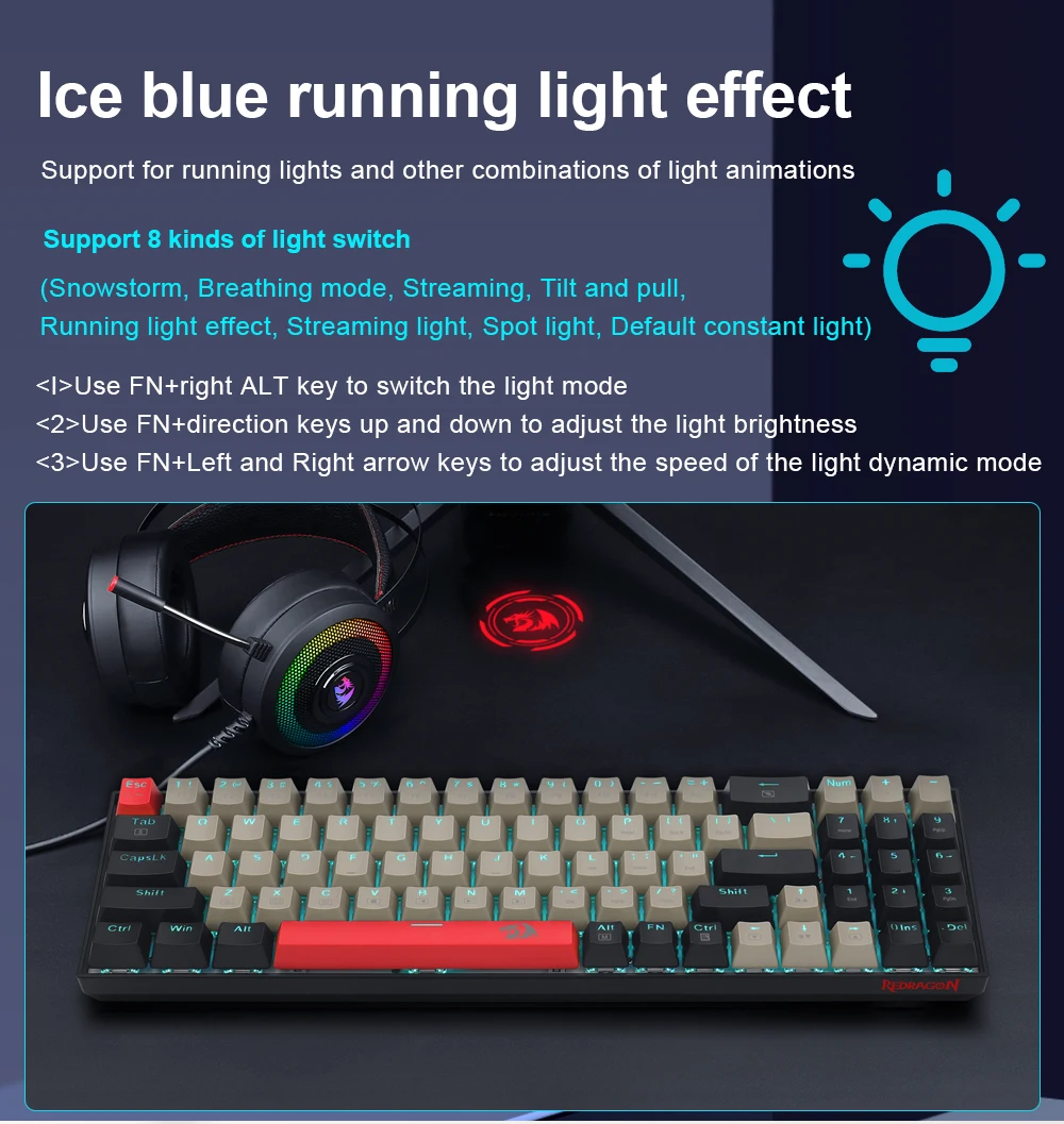 REDRAGON K688 USB Mini Mechanical Gaming Keyboard Blue Red Switch 78 ...
