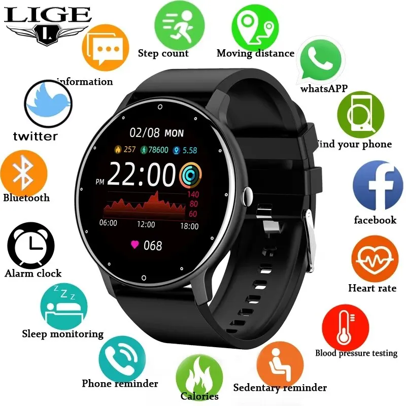 LIGE-reloj-inteligente-para-hombre-y-mujer-accesorio-de-pulsera-resistente-al-agua-IP67-con ...