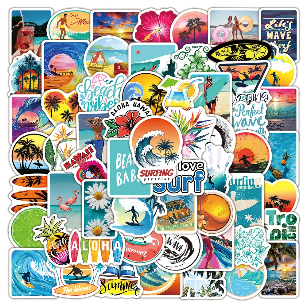10/30/50/100PCS Hawaii Summer Surfing Stickers Tropical Beach Surf ...
