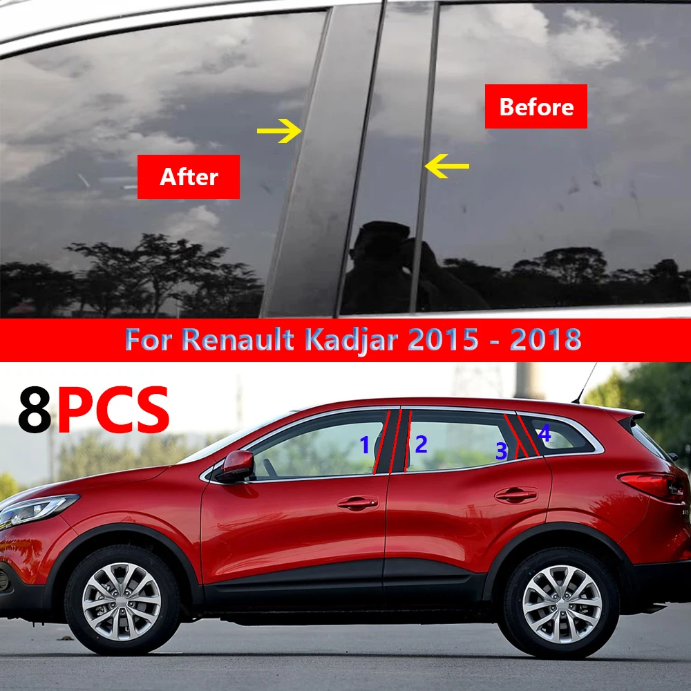8Pcs-Gloss-Black-Window-Trim-Cover-BC-Column-Sticker-Fit-For-Renault ...