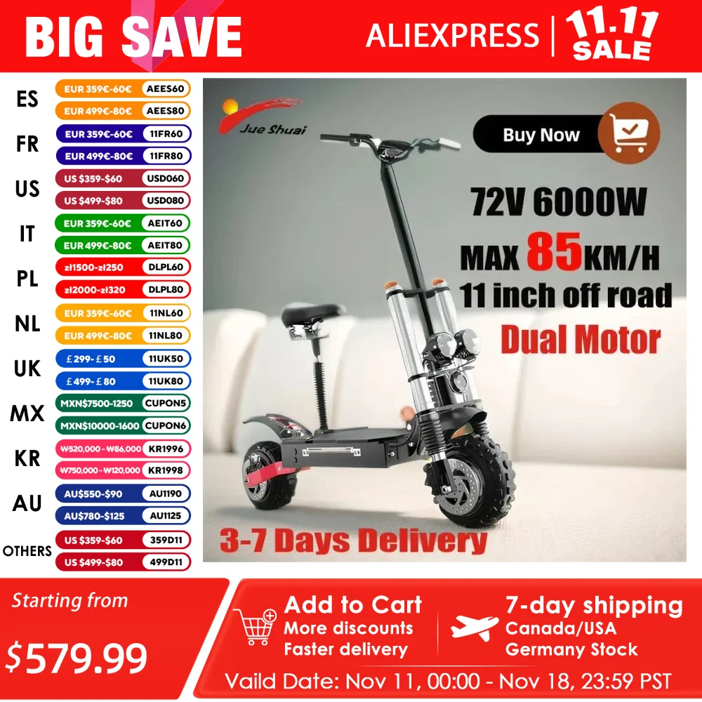 48V-72V-1200W-6000W-11-Inch-Off-road-Electric-Scooter-Max-Speed-55-85KM ...