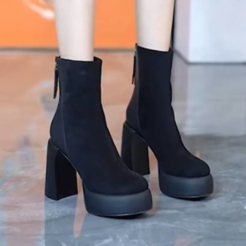 Botas-cortas-de-plataforma-para-mujer-zapatos-informales-con-punta ...