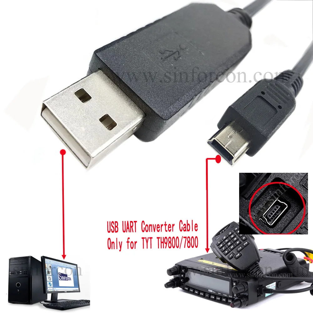 USB UART TTL mini-USB Type B for TYT/TH/9800/7800 PC/Communication/Data ...