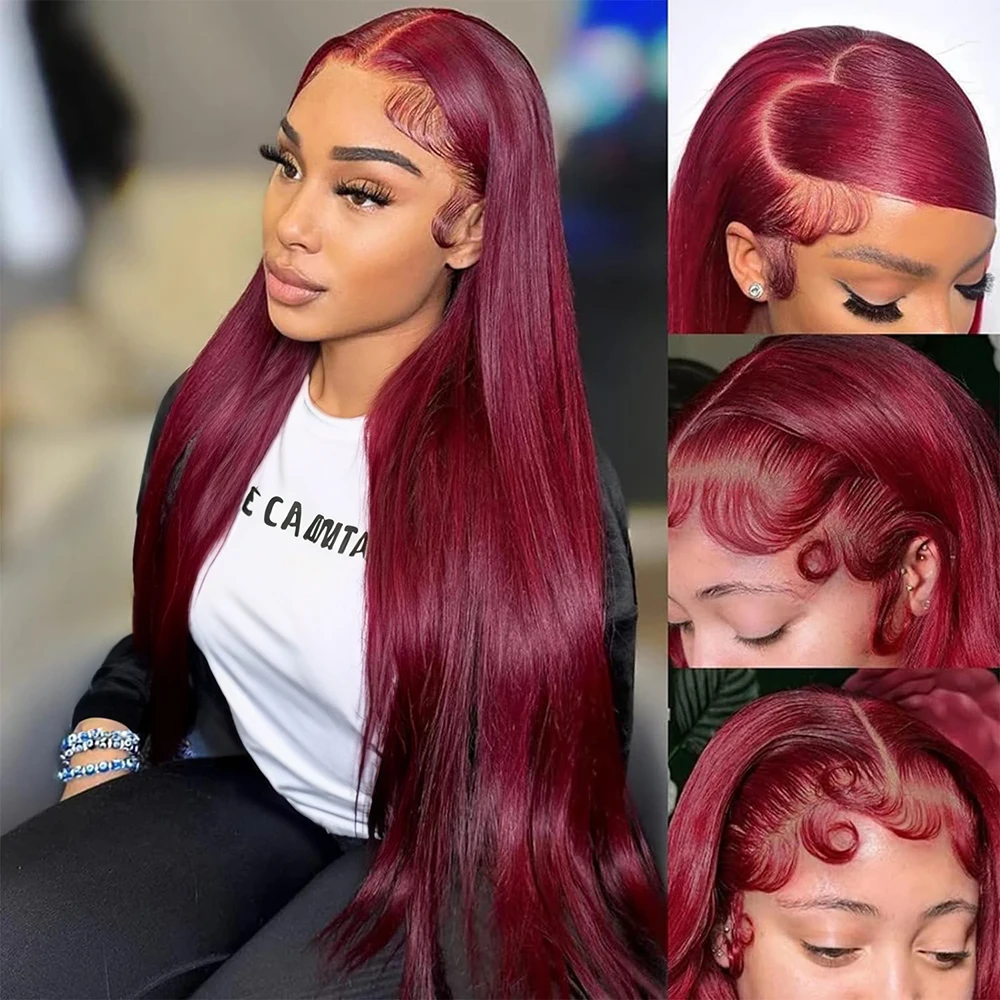 99J-Straight-13x4-Lace-30-32-Inches-Burgundy-Frontal-Human-Hair-Wigs ...