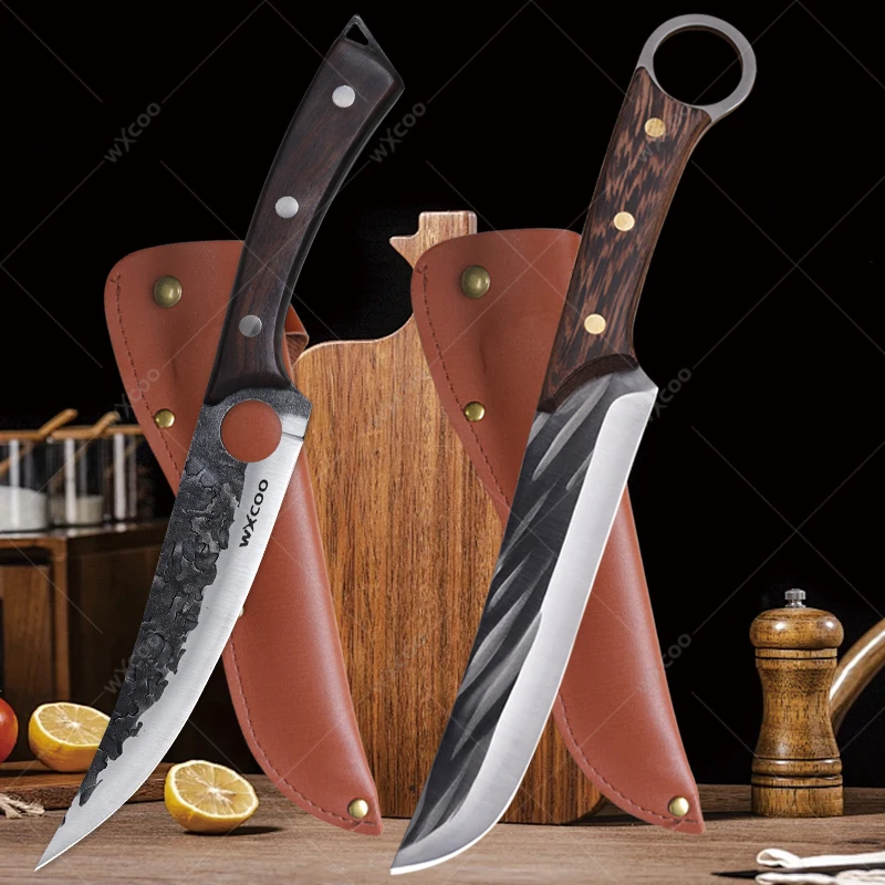 Faca-de-a-o-inoxid-vel-com-tampa-Martelo-Forjando-Meat-Cutelo-Faca-de ...