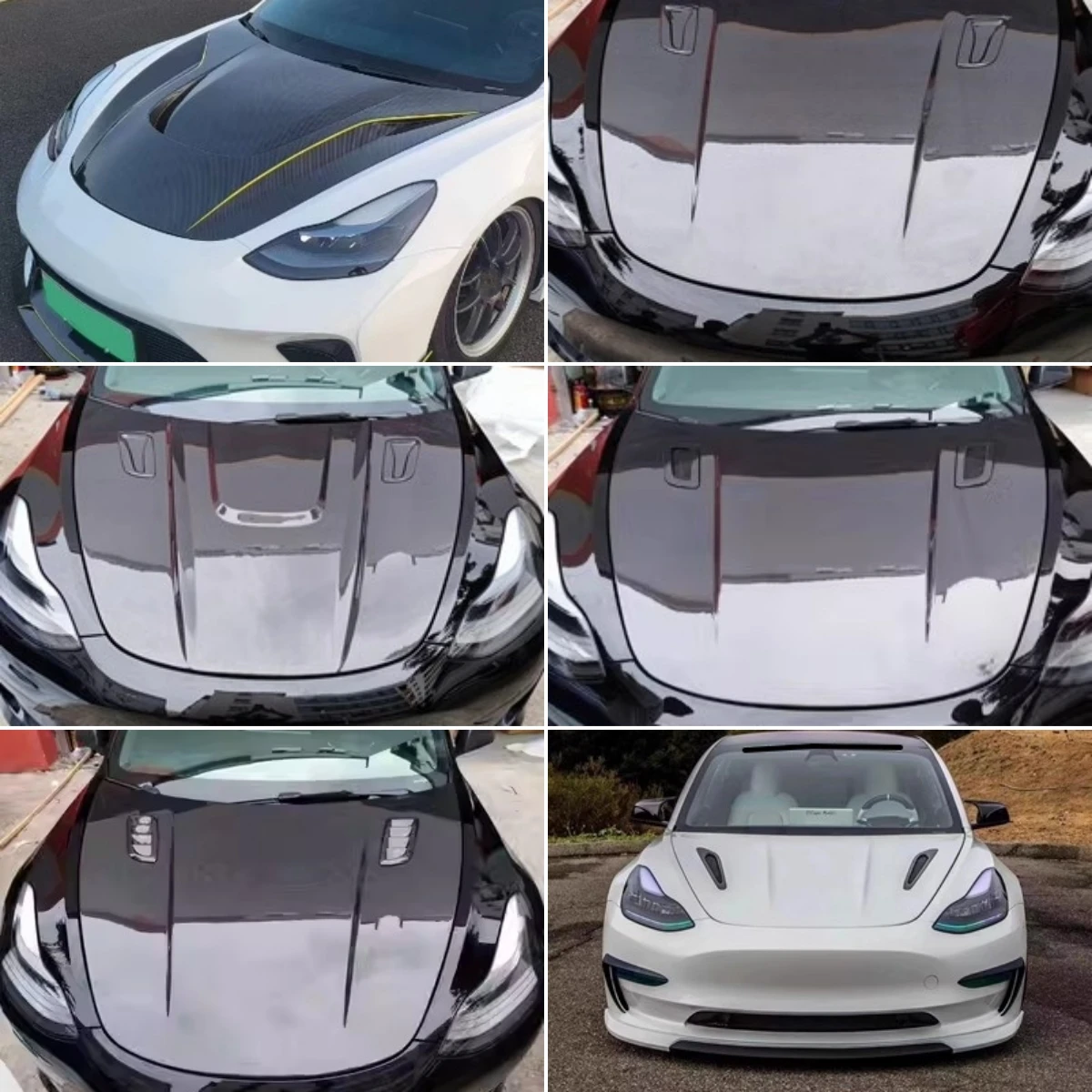 For-Tesla-Model-3-modified-Carbon-Fiber-Engine-Hood-Front-ABS-Rear-Lip ...