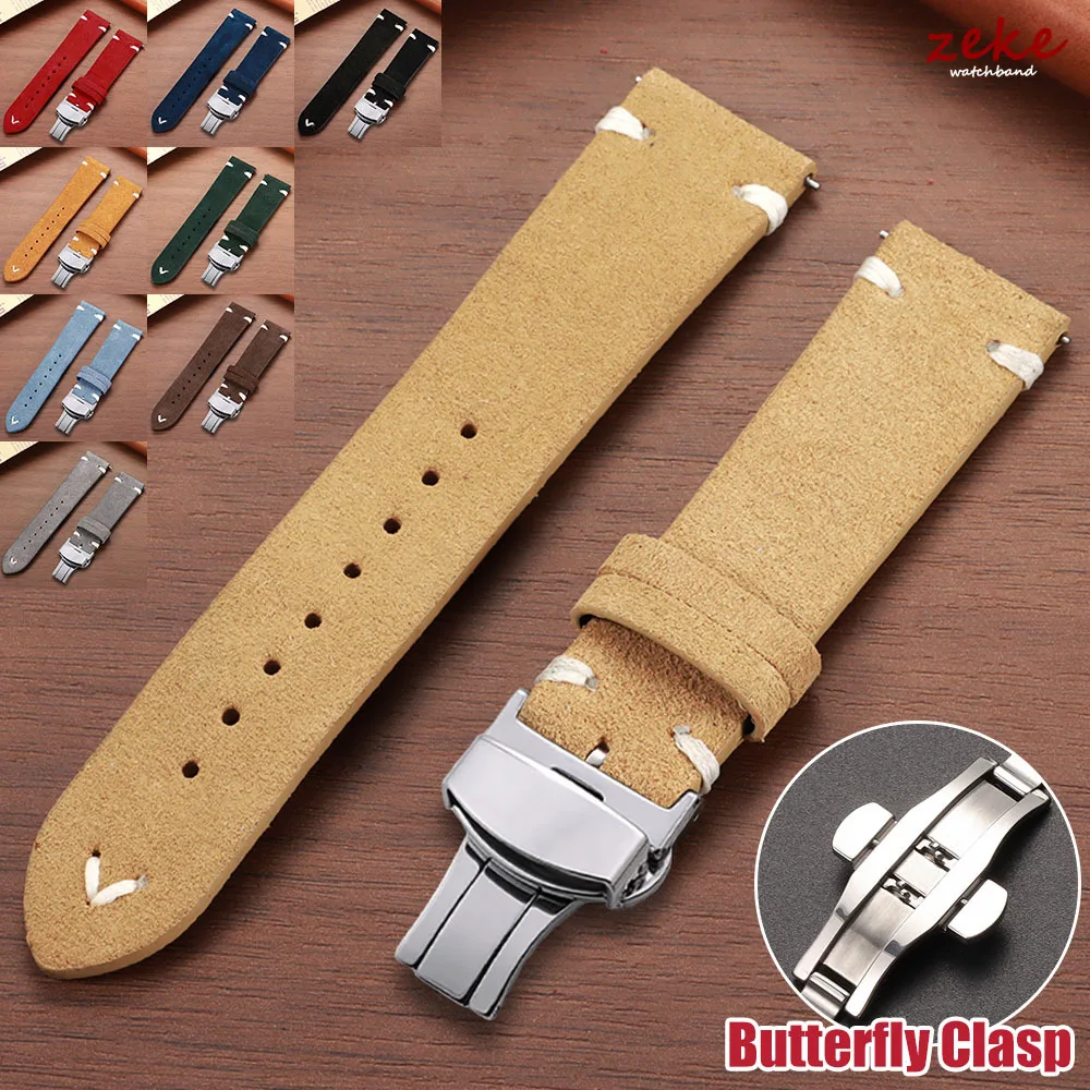 Quick Release Soft Suede Watch Strap Butterfly Clasp Calfskin Wristband ...