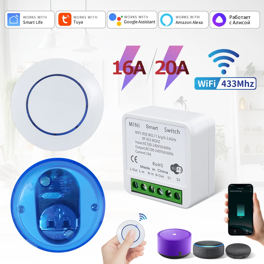 Tuya Smart Wifi Switch RF 433MHz Alexa Google Assistant Alice 16/20A ...
