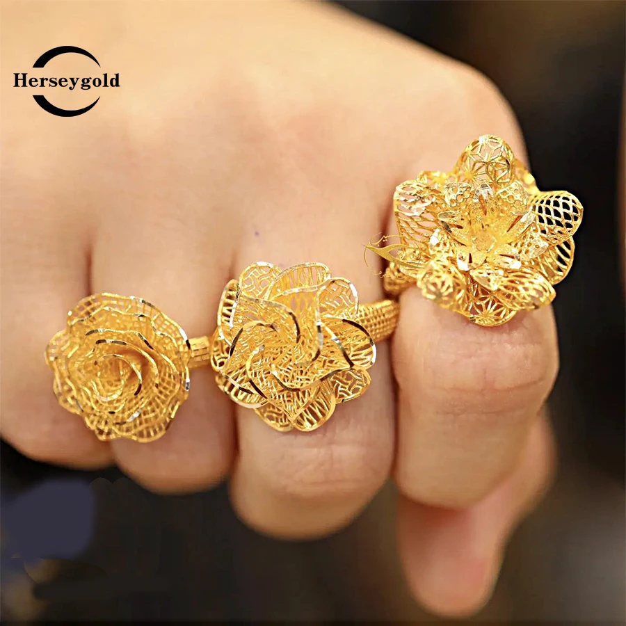 Gold-Plated-Big-Flower-Rings-Free-Size-Engagement-Wedding-Jewelry-Rings ...