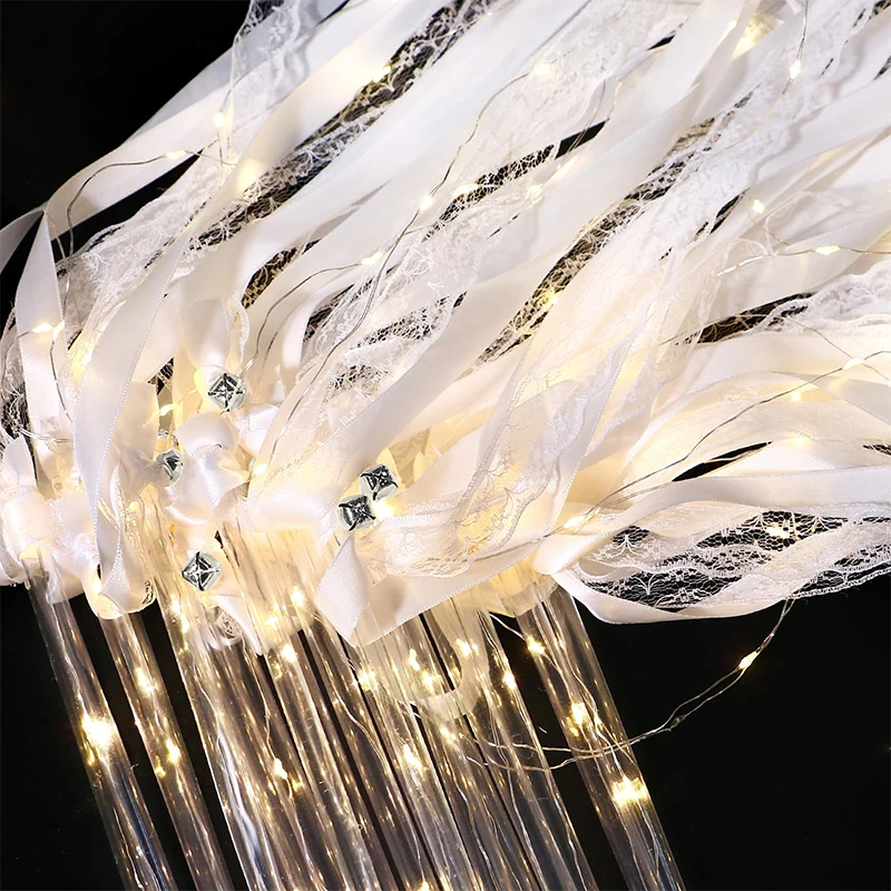 LED-Wedding-Wands-Ribbon-Lace-Streamers-With-Bells-Fairy-Light-up-Silk ...