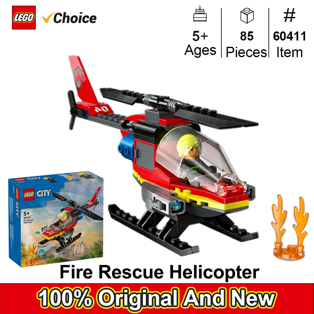 LEGO 60411 City Fire Rescue Helicopter Building Toy - Pretend Play ...