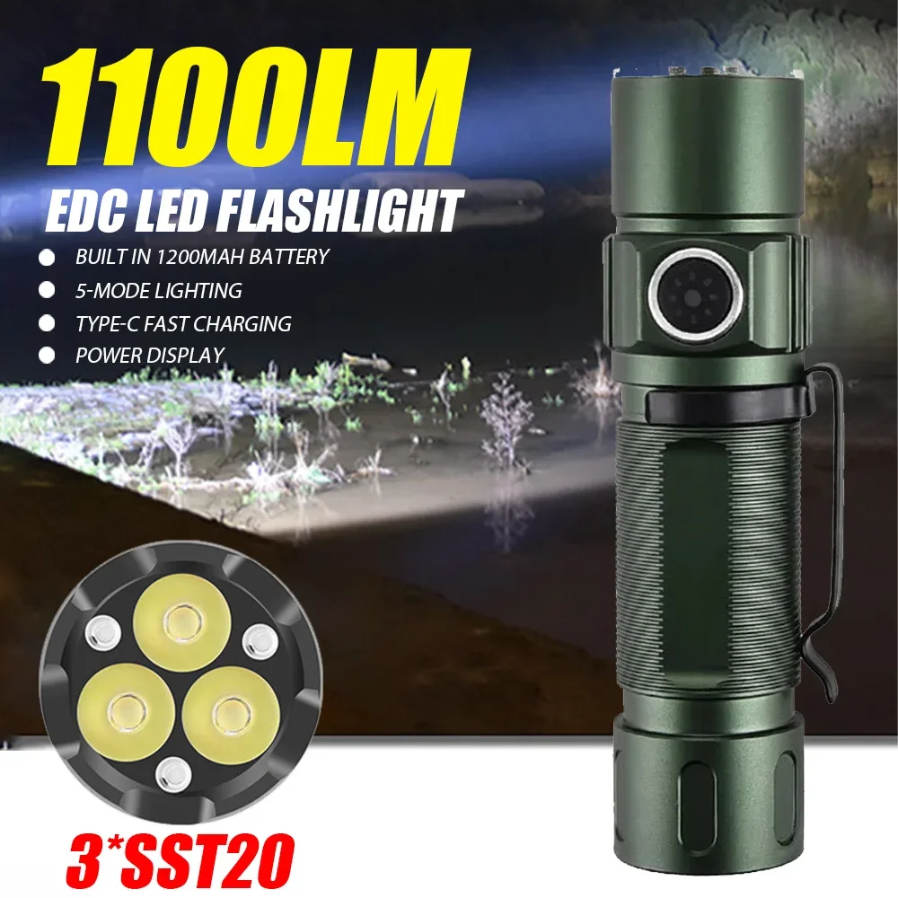 1100LM-Powerful-EDC-LED-Flashlight-USB-Rechargeable-Tactical-Torch-With ...