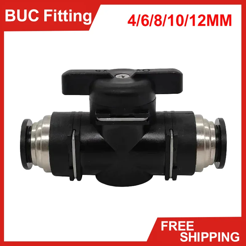 BUC-Black-Pneumatic-Push-in-Quick-Joint-Connector-Hand-Valve-To-Turn ...