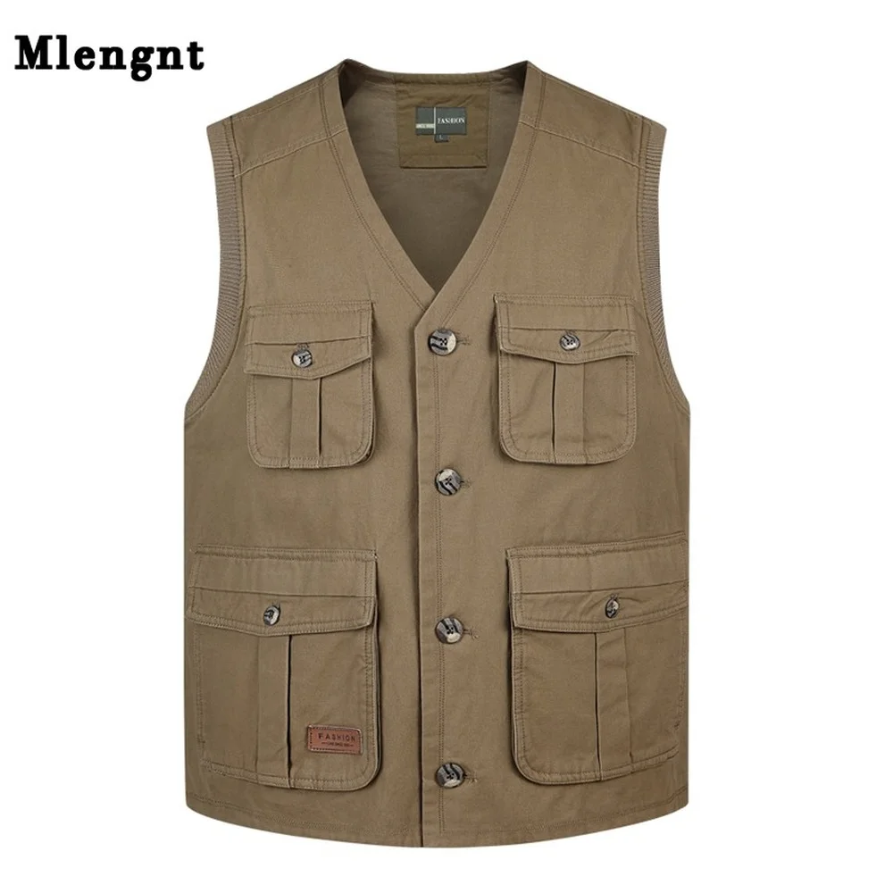 Summer Multi Pocket Men Vest Cotton Button Sleeveless Jacket With Many ...