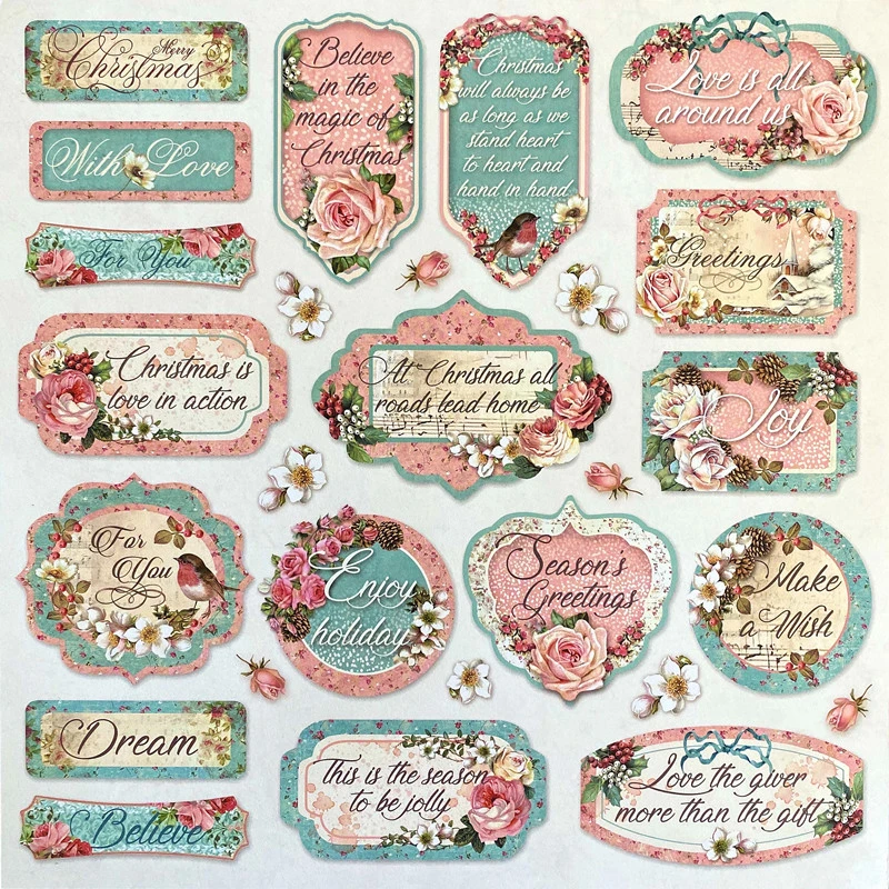 Retro Pink Rose Christmas Stickers DIY Scrapbooking Diary Photo Album ...