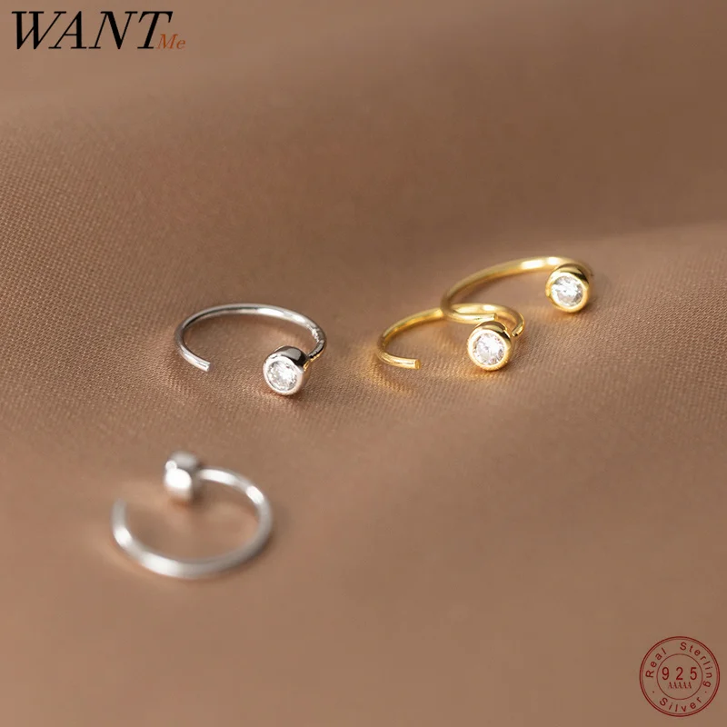 Wantme 925 Sterling Silver Simple Shiny Zircon Clip Piercing Stud ...