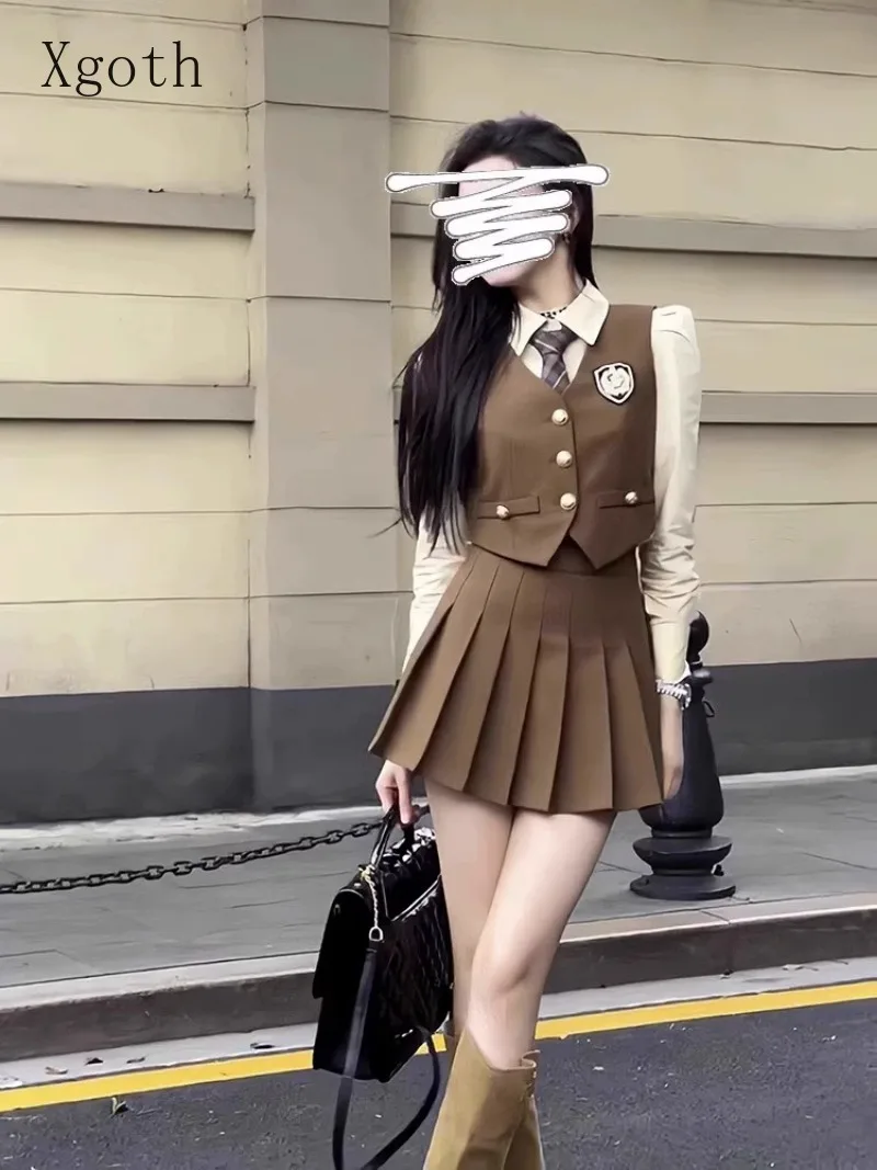 Xgoth-American-Fashion-Retro-College-Style-JK-Uniform-Suit-Vest-shirt-and-Tie-pleated-Skirt ...