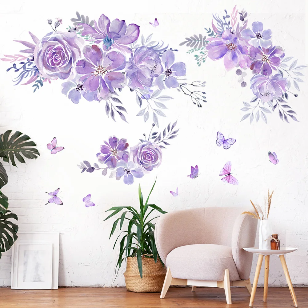 Extra-Large-Purple-Flowers-Wall-Sticker-For-Living-Room-Bedroom-Decor ...