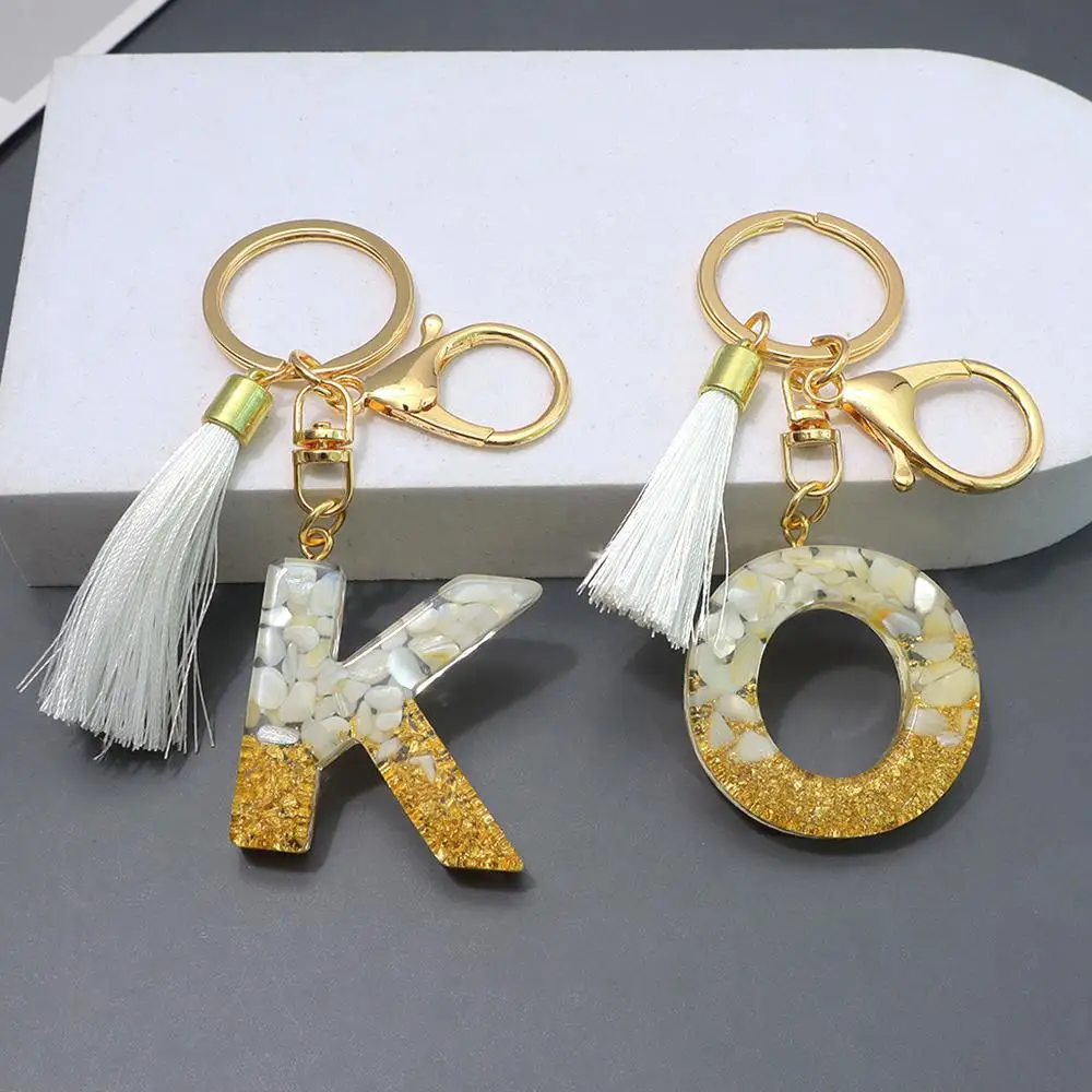 Classic Resin Initial Letter Keychains Shiny Gold Foil Alphabet Charms ...