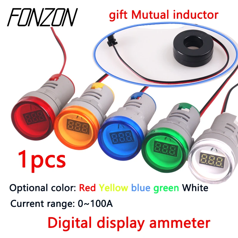 22MM AD16-22DSA 0-100A Ammeter Mini Current Meter LED Digital AC220V ...