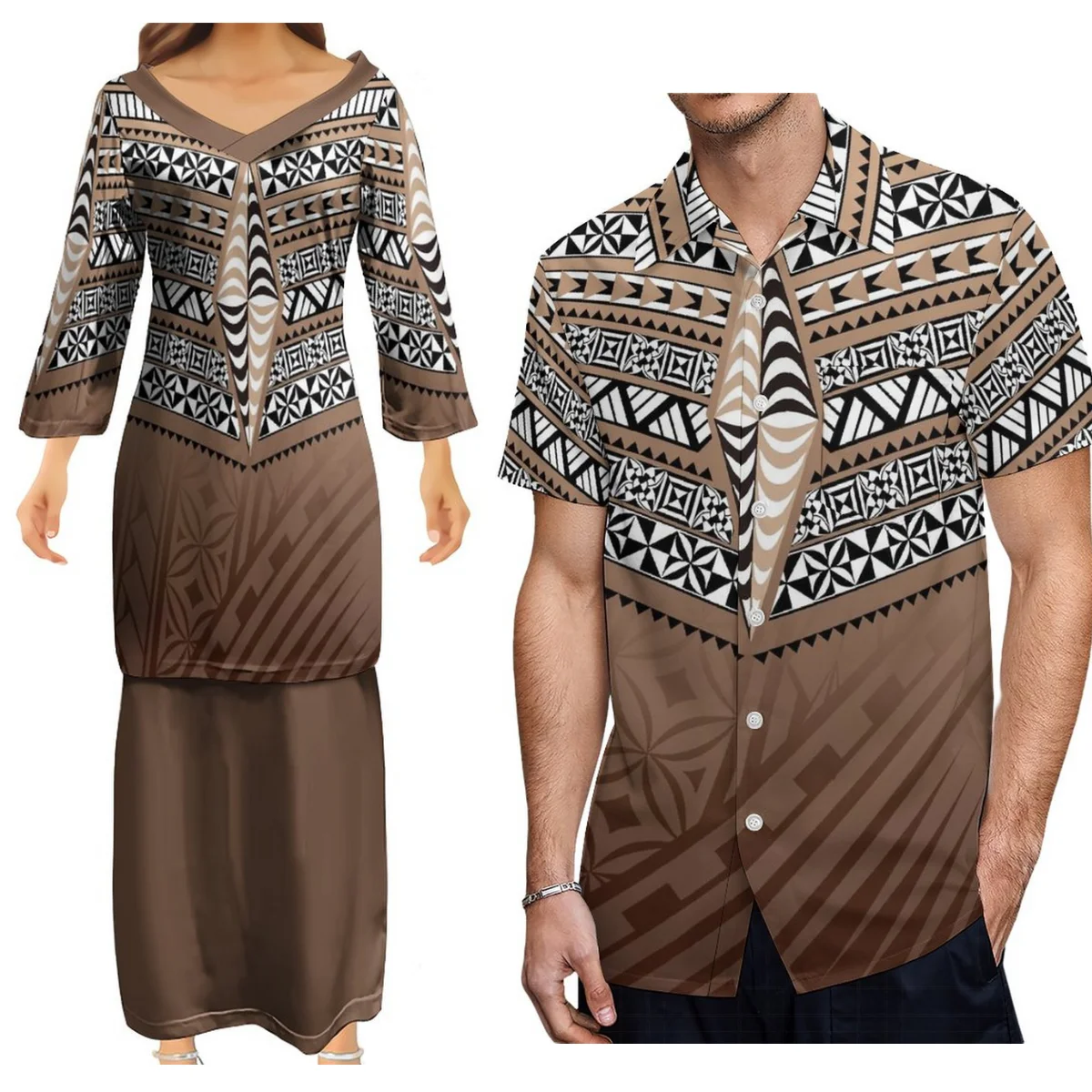 Women-S-V-Neck-Long-Sleeved-Dress-puletasi-Suit-Polynesian-Tribal ...