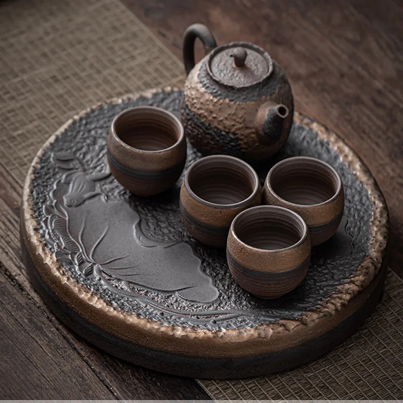 Japanese-style Rough Pottery Kung Fu Tea Set Home Ceramic Tea Tray ...