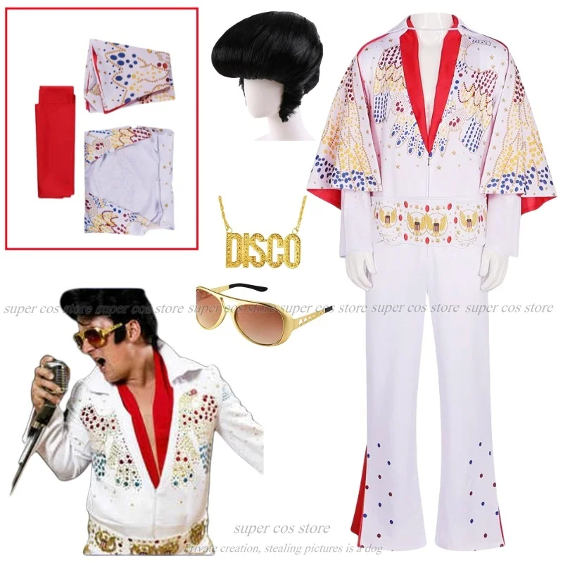 Elvis Cosplay Costume Anime Presleley Rocker Performance Uniform Wig ...