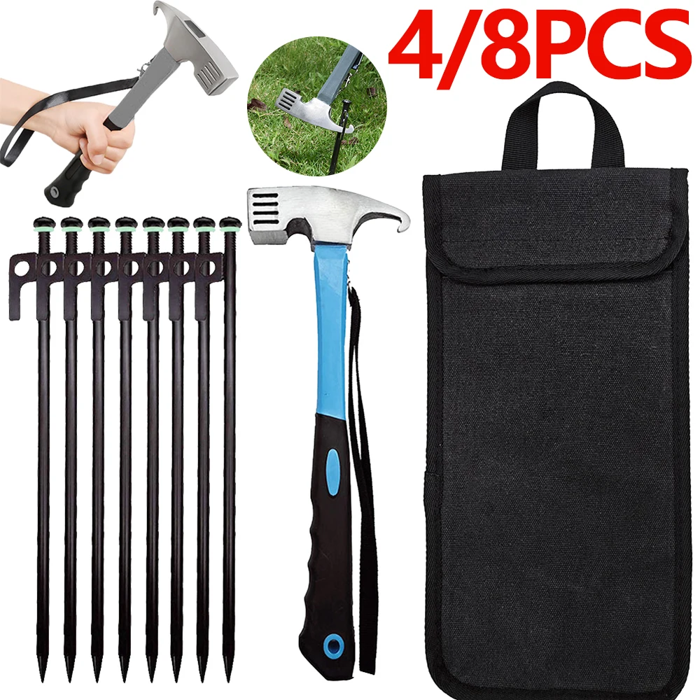 4-8pcs-Camping-Tent-Legs-and-Hammer-Set-Tent-Stakes-Pegging-Ground ...