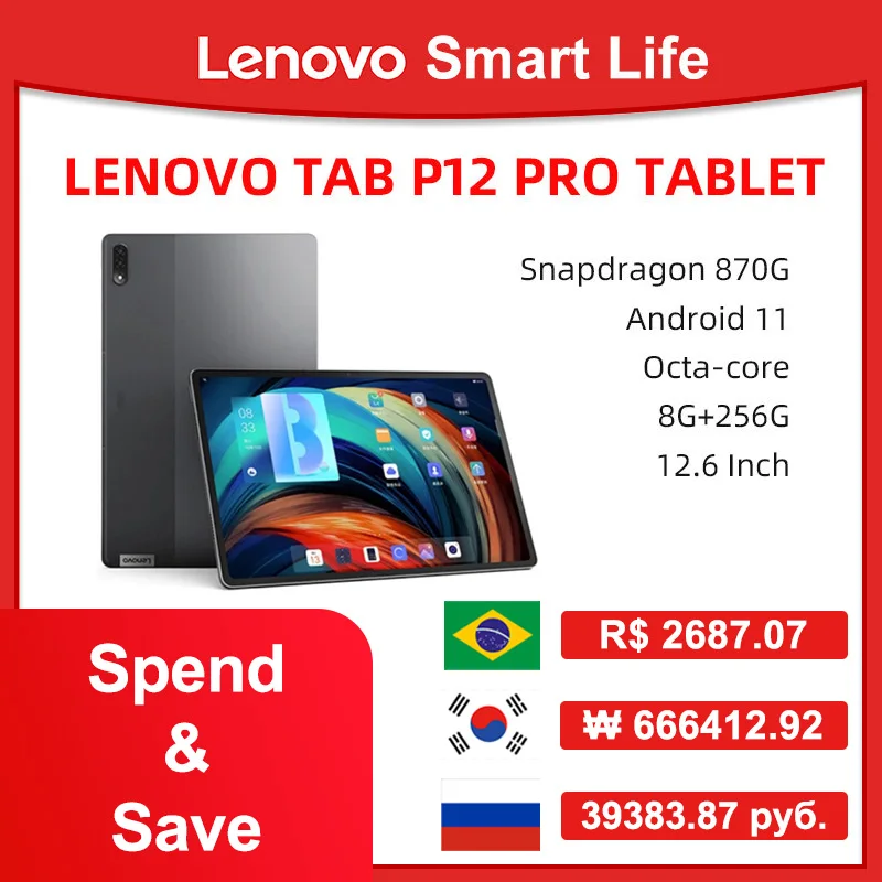 Original lenovo tab p12 pro 12.6 tablet wifi octa núcleo snapdragon 870 ...