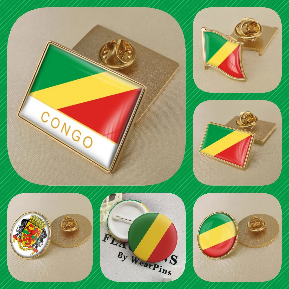 Coat of Arms of Congo Republic Flag National Emblem Brooch/Badges/Lapel ...